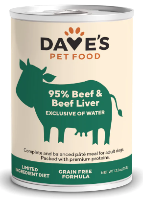 Dave's - 95% Beef & Beef Liver 12oz Dog Food Can - Cosmo's Dog Bakery ...