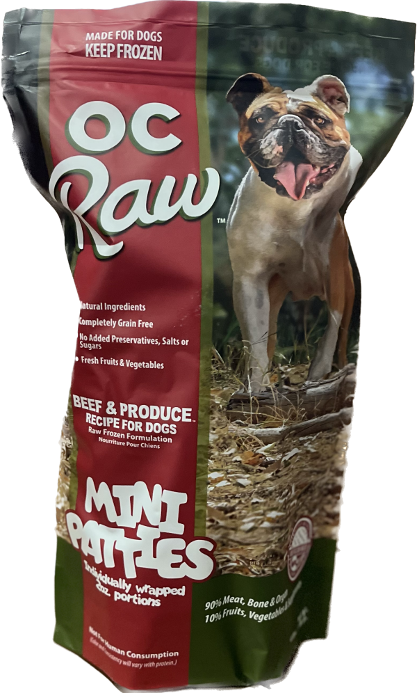 OC RAW - Mini 2oz Patties - Beef & Produce - 4# Dog Food - Cosmo's Dog ...