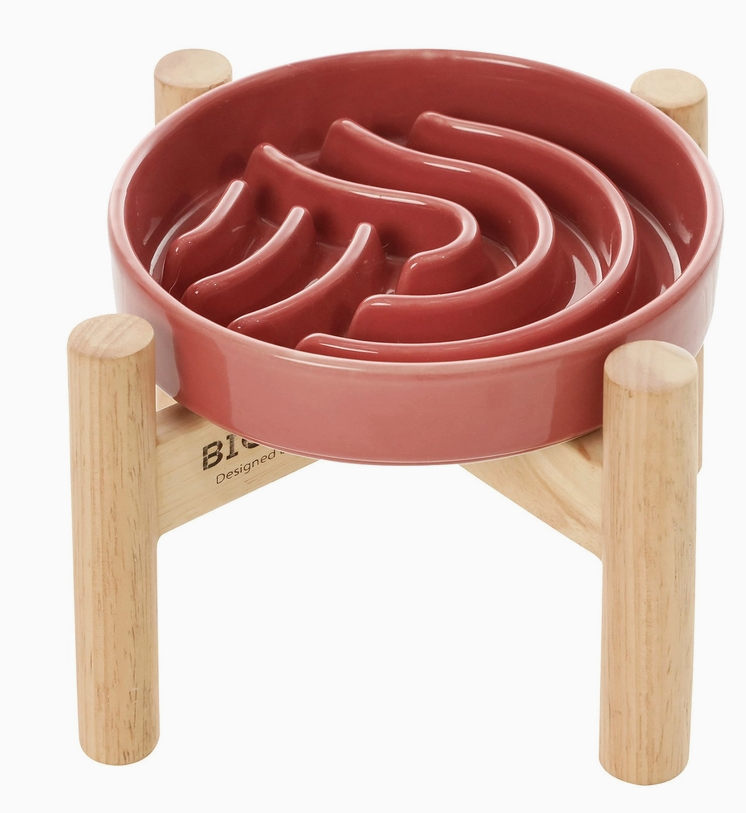 Bicopet - Ceramic Slow Feed Pet Bowl - WAVE - Rose - Medium - Retail Store