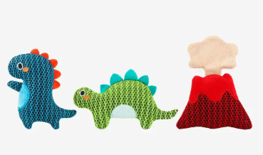 HugSmart - Fuzzy Friends - Dinosaur Land - Dino Buds 3 Pack Dog Toy ...
